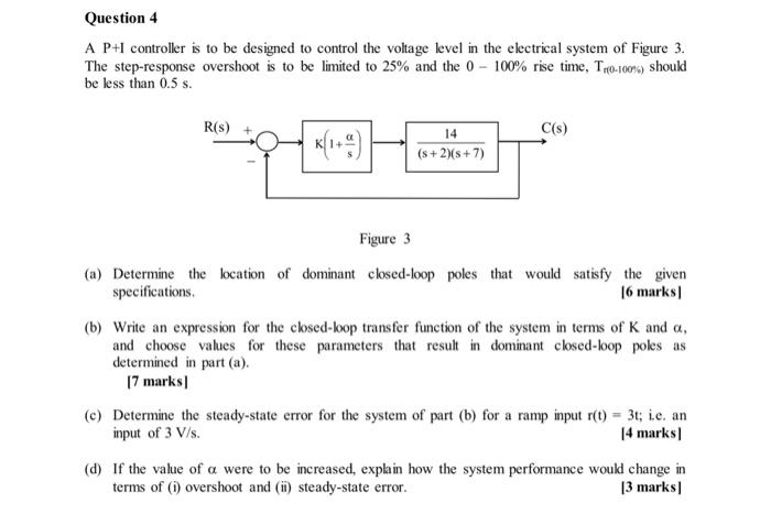 Solved A P+I controller is to be designed to control the | Chegg.com