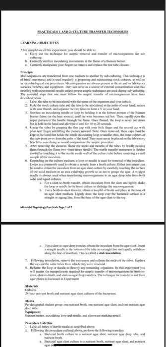 Solved unsen burner, inoculating loop and needle, and | Chegg.com
