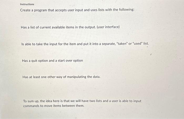 Solved Instructions Create a program that accepts user input | Chegg.com