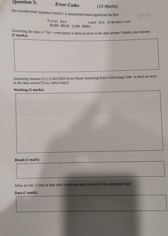 Question 5: Error Codes (10 Marks) The hexadecimal | Chegg.com