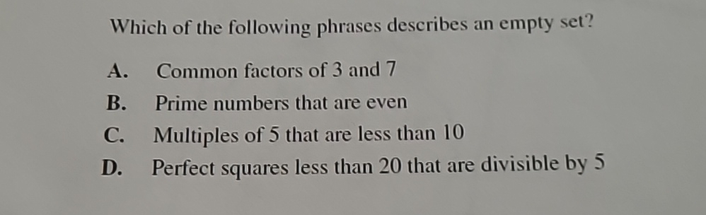 Solved Which of the following phrases describes an empty | Chegg.com