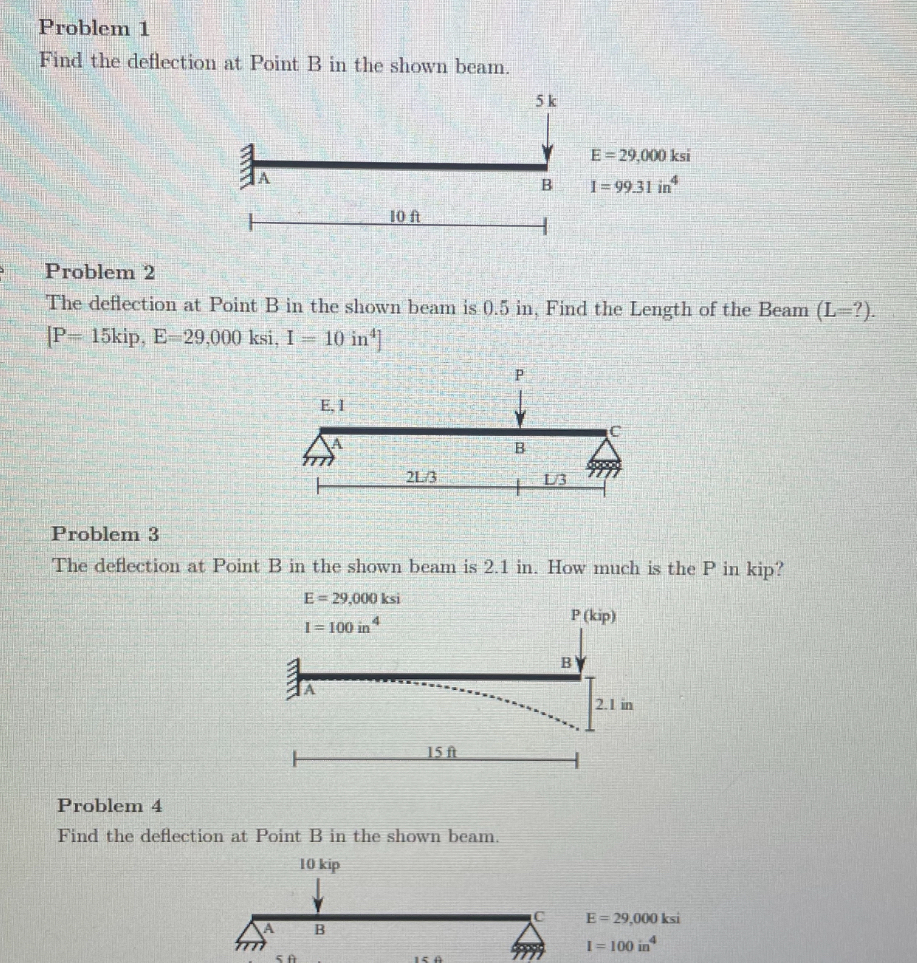 Solved Problem 1Find the deflection at Point B ﻿in the shown | Chegg.com