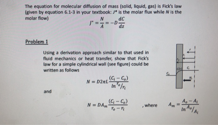 Solved The equation for molecular diffusion of mass (solid, | Chegg.com
