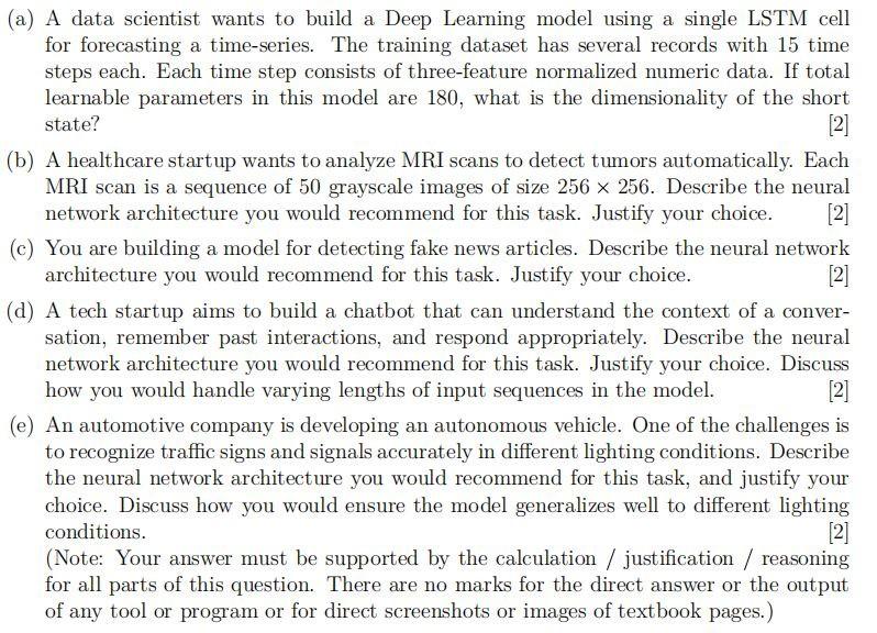 Solved (a) A data scientist wants to build a Deep Learning | Chegg.com