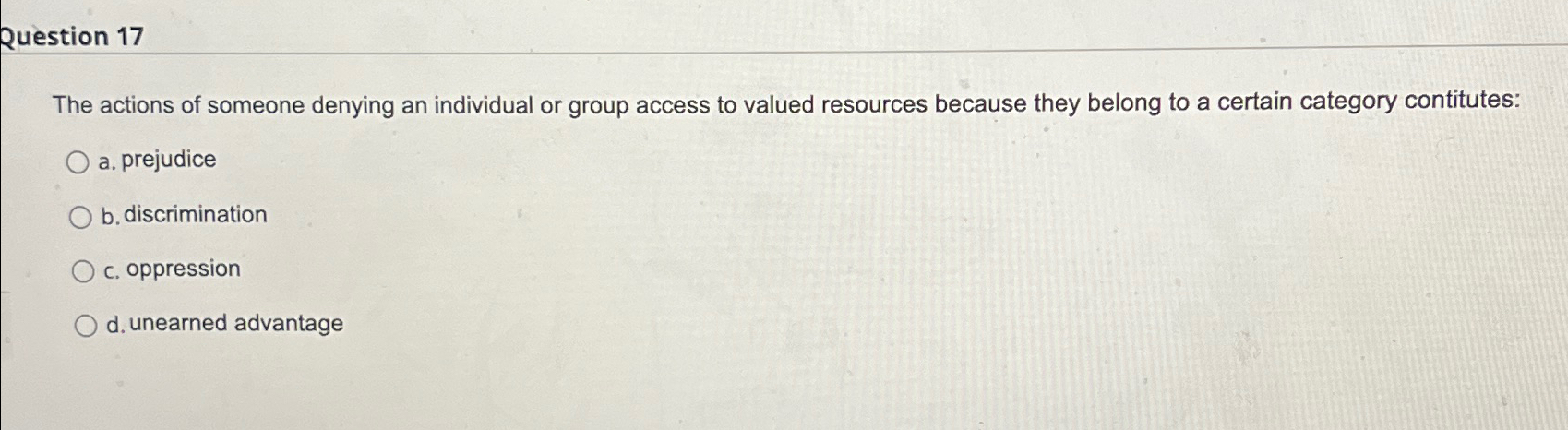 Solved Question 17The actions of someone denying an | Chegg.com