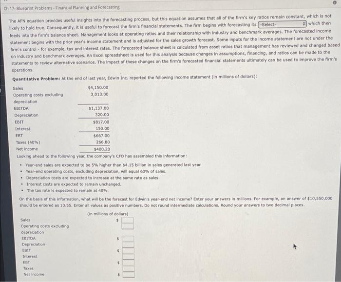 Solved EBITDA EBIT Ch 17. Blueprint Problems - Financial | Chegg.com