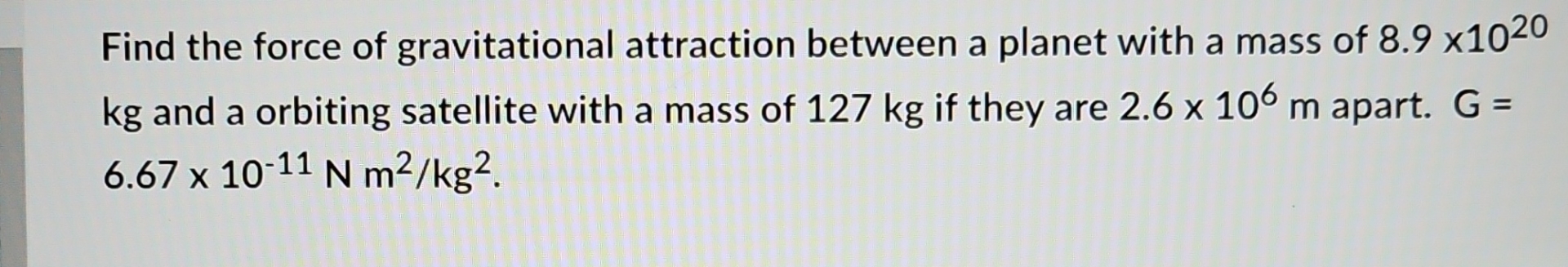 Solved Find the force of gravitational attraction between a | Chegg.com