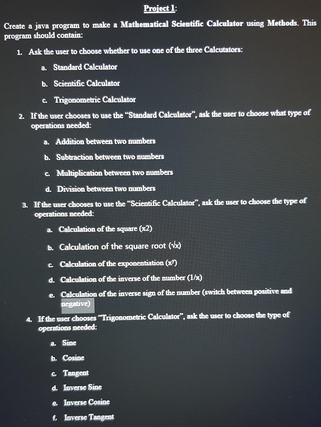 Solved Project 1: Create a java program to make a | Chegg.com