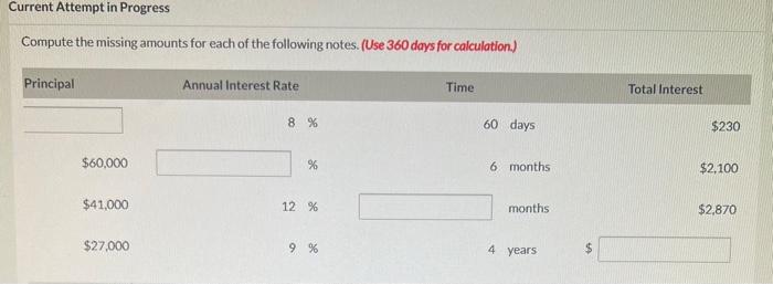 Solved Current Attempt in Progress Compute the missing | Chegg.com