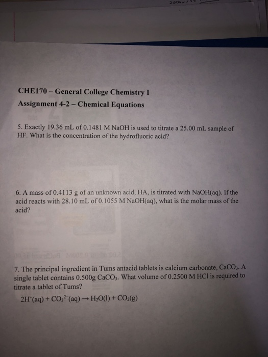 Solved CHE170 - General College Chemistry I Assignment 4-2 - | Chegg.com