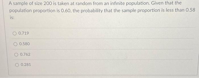 Solved A sample of size 200 is taken at random from an | Chegg.com