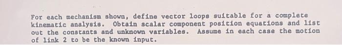 Solved For each mechanism shown, define vector loops | Chegg.com