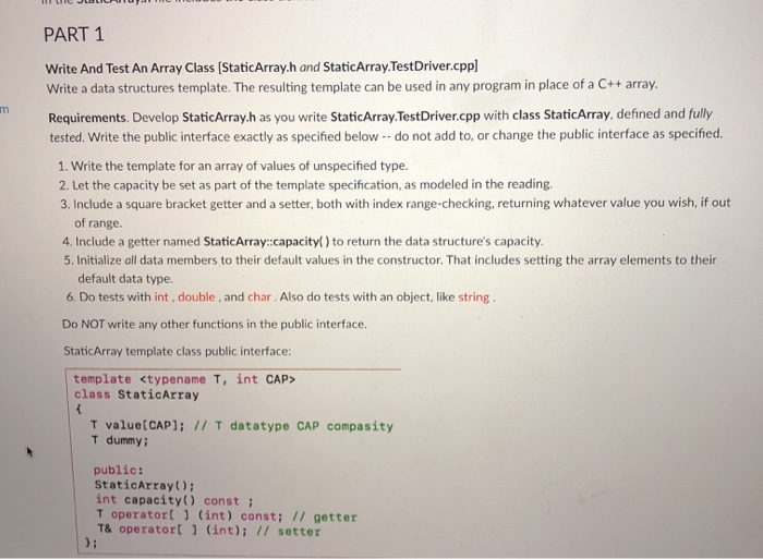 Solved M Part 1 Write And Test An Array Class Staticarrayh 9867