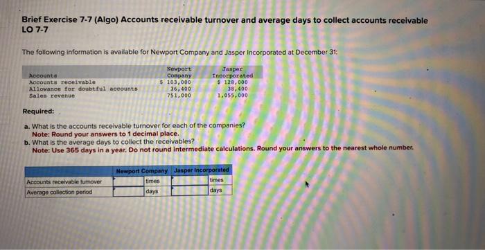 Solved Brief Exercise 7-7 (Algo) Accounts receivable | Chegg.com Solved Brief Exercise 7-7 (Algo) Accounts receivable | Chegg.com