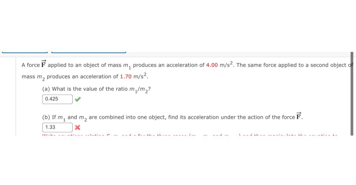 Solved A force vec(F) ﻿applied to an object of mass m1 | Chegg.com