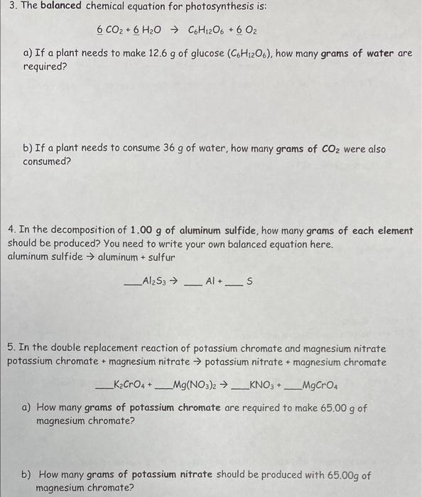 Solved Name: Stoichiometry Practice Problems HW for Unit 3 | Chegg.com
