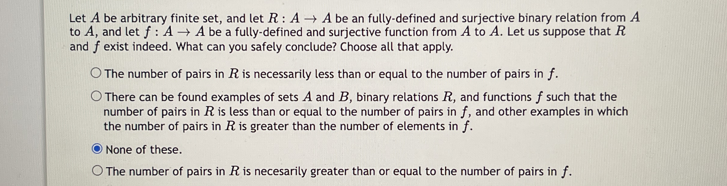 Solved Let A ﻿be arbitrary finite set, and let R:A→A ﻿be an | Chegg.com