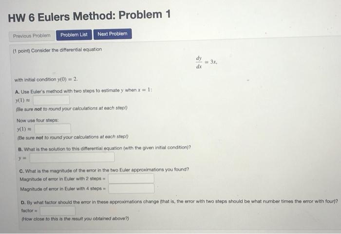 Solved HW 6 Eulers Method: Problem 1 Previous Problem | Chegg.com