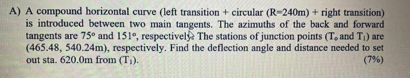 Solved A) A compound horizontal curve (left transition + | Chegg.com
