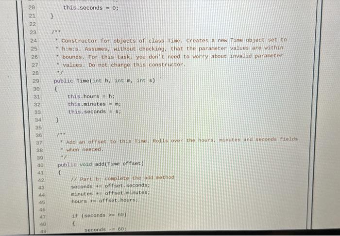 Solved Part b. Write the method add (Time of fset ) which | Chegg.com