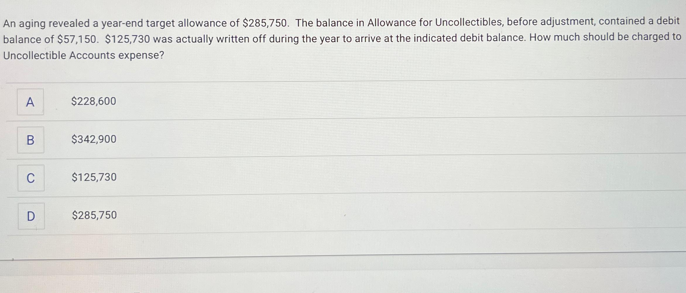 Solved An aging revealed a year-end target allowance of | Chegg.com