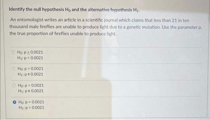 Solved Identify the null hypothesis H0 and the alternative | Chegg.com