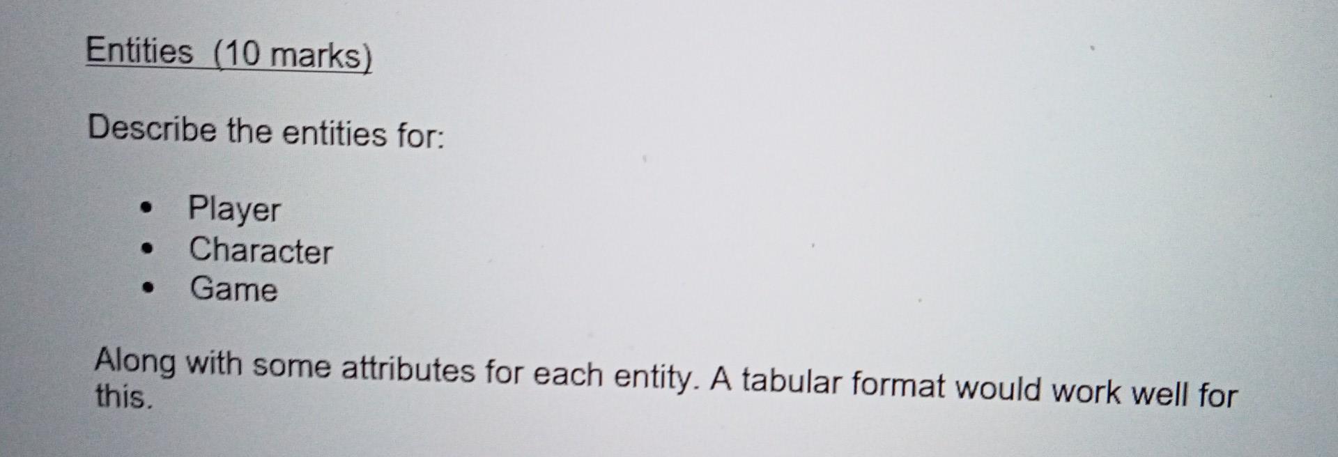 Solved Entities (10 marks) Describe the entities for: • | Chegg.com