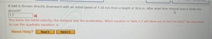 Solved A ball is thrown directly downward with an initial | Chegg.com