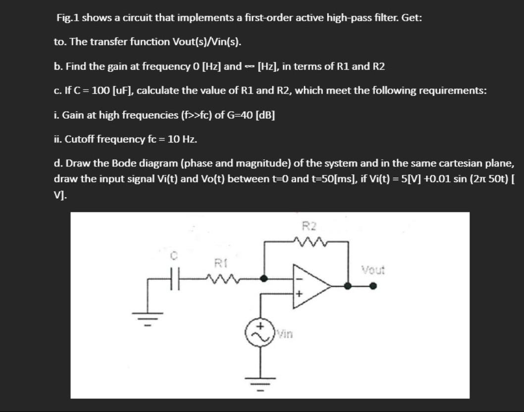 Solved Fig.1 shows a circuit that implements a first-order | Chegg.com