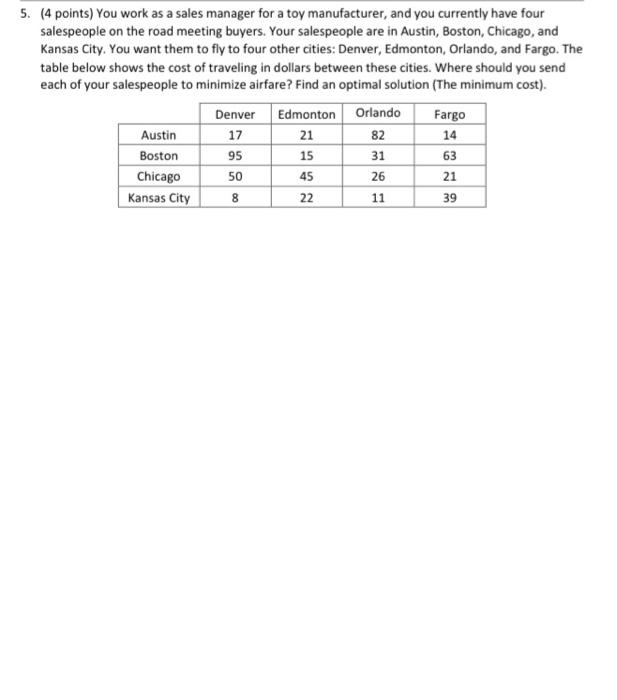 Solved 5. (4 points) You work as a sales manager for a toy | Chegg.com