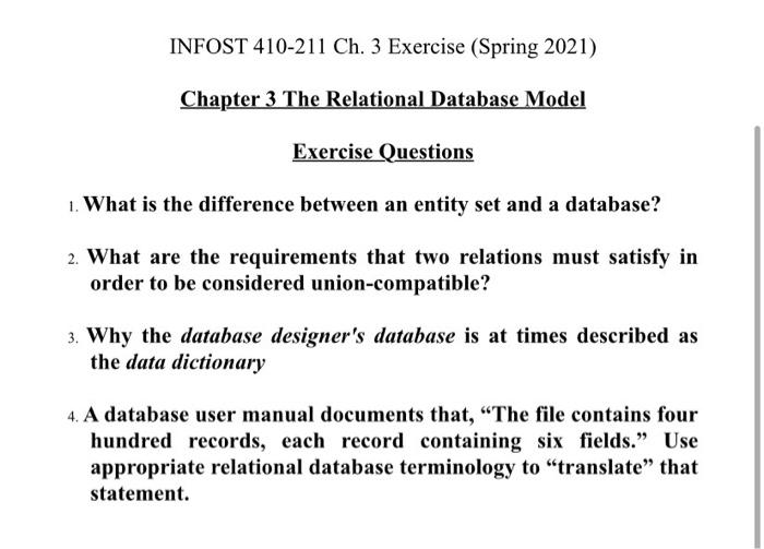 Solved INFOST 410-211 Ch. 3 Exercise (Spring 2021) Chapter 3 | Chegg.com