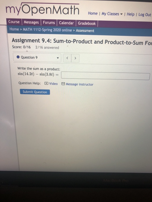 Solved myOpenMath Home | My Classes Help | Log Out Course | Chegg.com