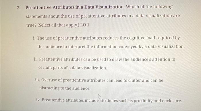 Solved 2. Preattentive Attributes in a Data Visualization. | Chegg.com
