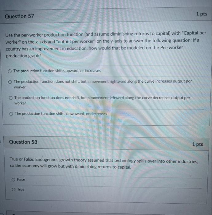 Solved Question 57 1 pts Use the per-worker production | Chegg.com