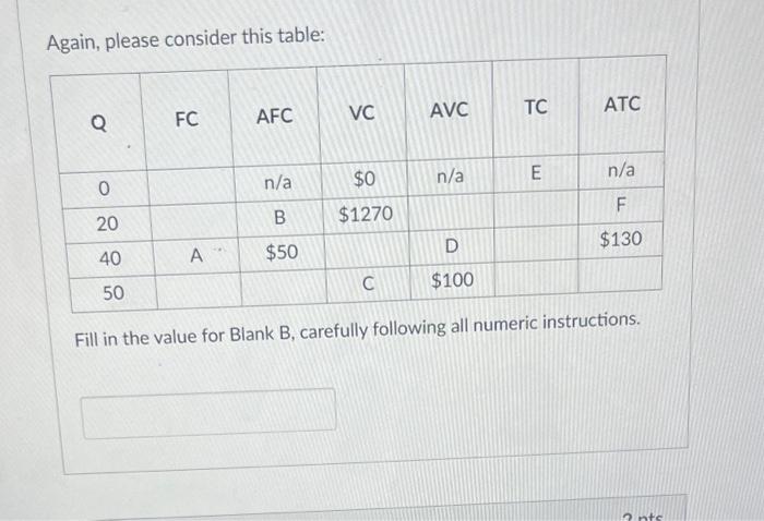 Solved Again, please consider this table: Fill in the value | Chegg.com