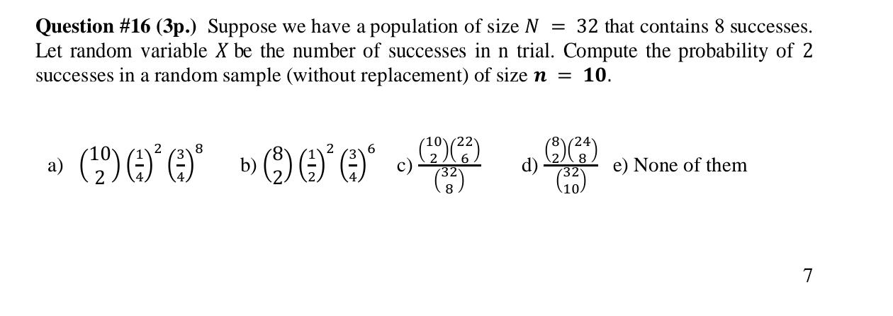 Solved Question #16 (3p.) ﻿Suppose we have a population of | Chegg.com