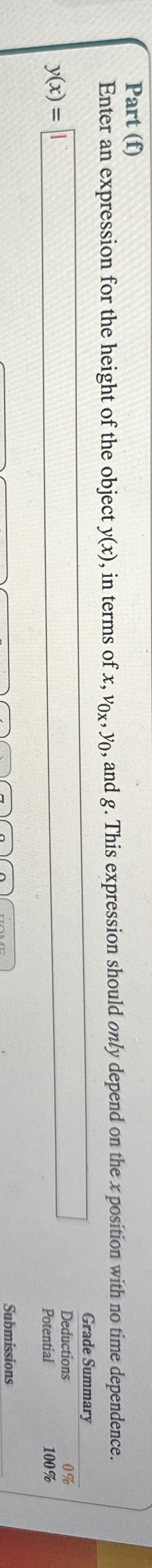 Solved Part (f)Enter an expression for the height of the | Chegg.com