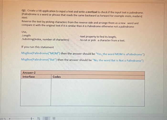 Solved Q2. Create a VB application to input a text and write | Chegg.com