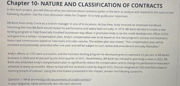 Solved Chapter 10- NATURE AND CLASSIFICATION OF CONTRACTS In | Chegg.com
