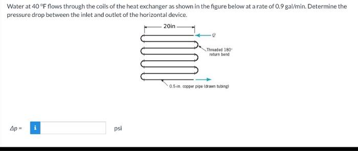 Solved Water at 40°Fflows through the coils of the heat | Chegg.com