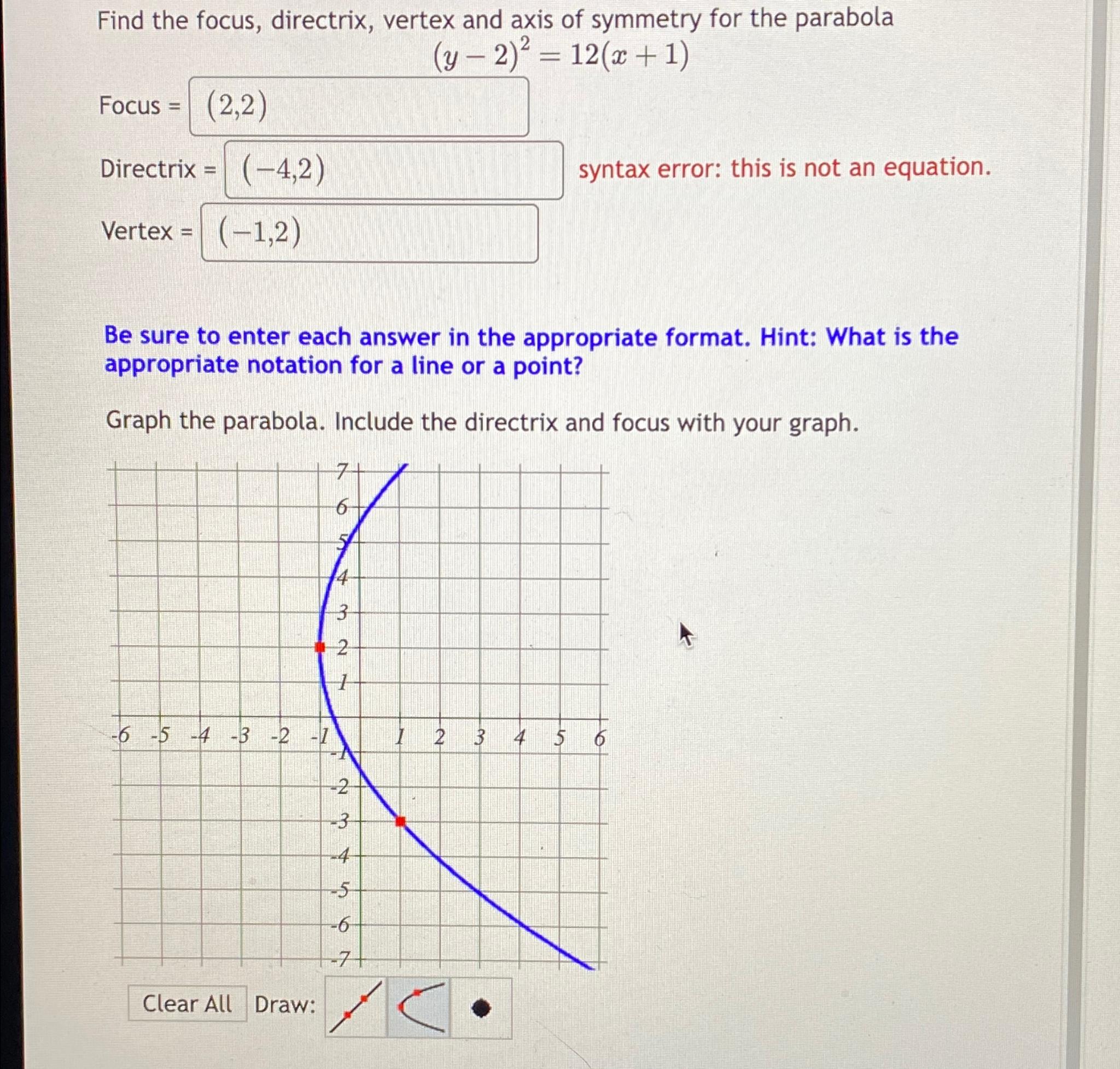 Solved Find the focus, directrix, vertex and axis of | Chegg.com