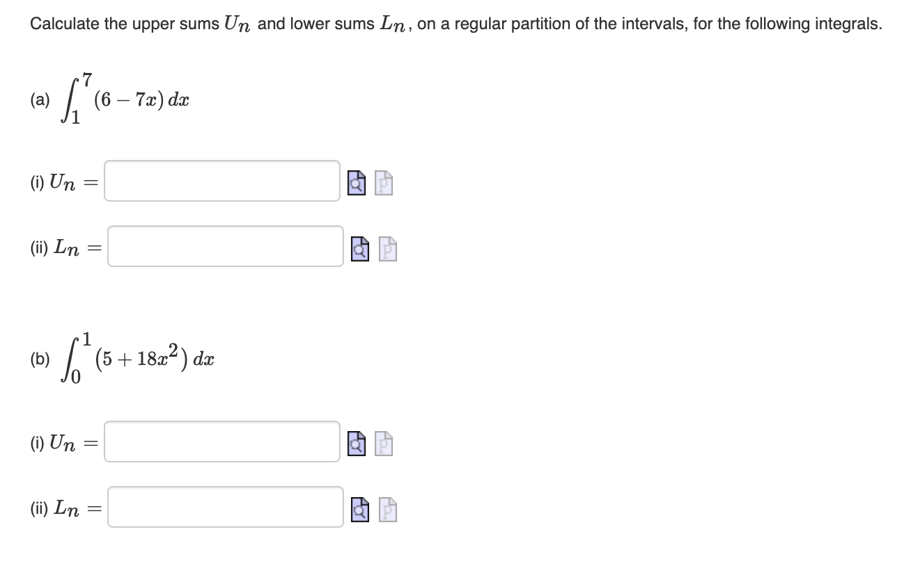 Solved Calculate the upper sums Un ﻿and lower sums Ln, ﻿on a | Chegg.com