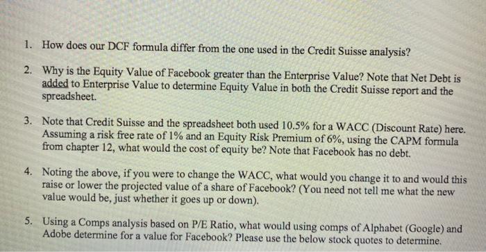 1. How does our DCF formula differ from the one used | Chegg.com
