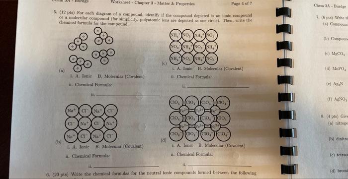 Solved 5. (12 pts) For each diagram of a compound, Identify | Chegg.com