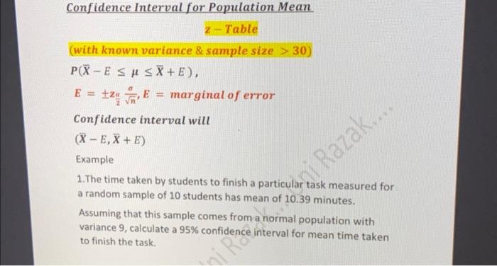 Solved Confidence Interval for Population Mean z-Table (with | Chegg.com
