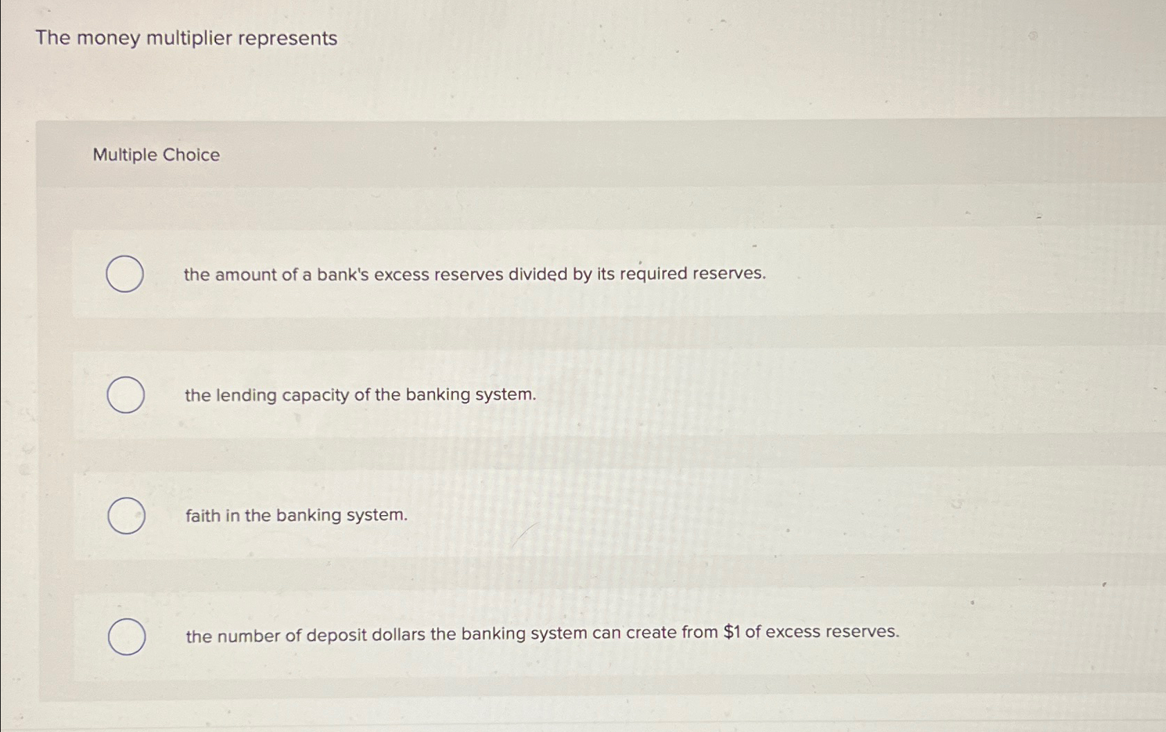 Solved The money multiplier representsMultiple Choicethe | Chegg.com