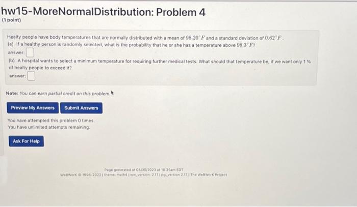 Solved hw15-MoreNormalDistribution: Problem 1 (1 point) The | Chegg.com