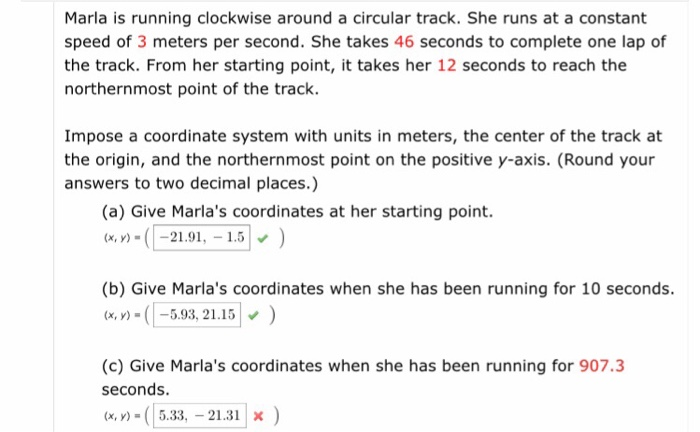 Solved Marla is running clockwise around a circular track. | Chegg.com