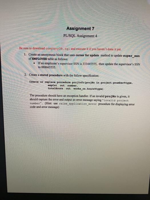Solved Assignment 7 PL/SQL Assignment 4 Be sure to download | Chegg.com