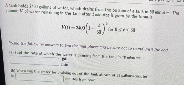 Solved A tank holds 2400 gallons of water, which drains from | Chegg.com